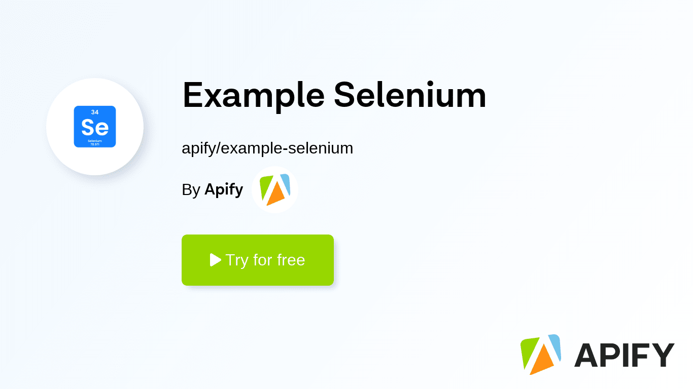 Source code · Example Selenium · Apify